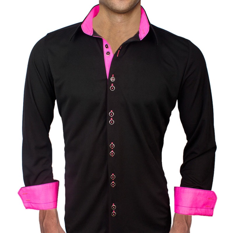 Black with Neon Pink Dress Shirts - Anton Alexander Shirting